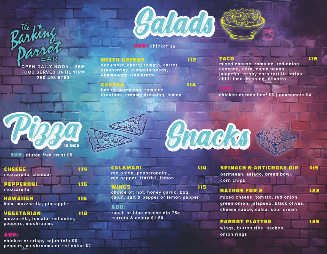 Food Menu – Barking Parrot Bar