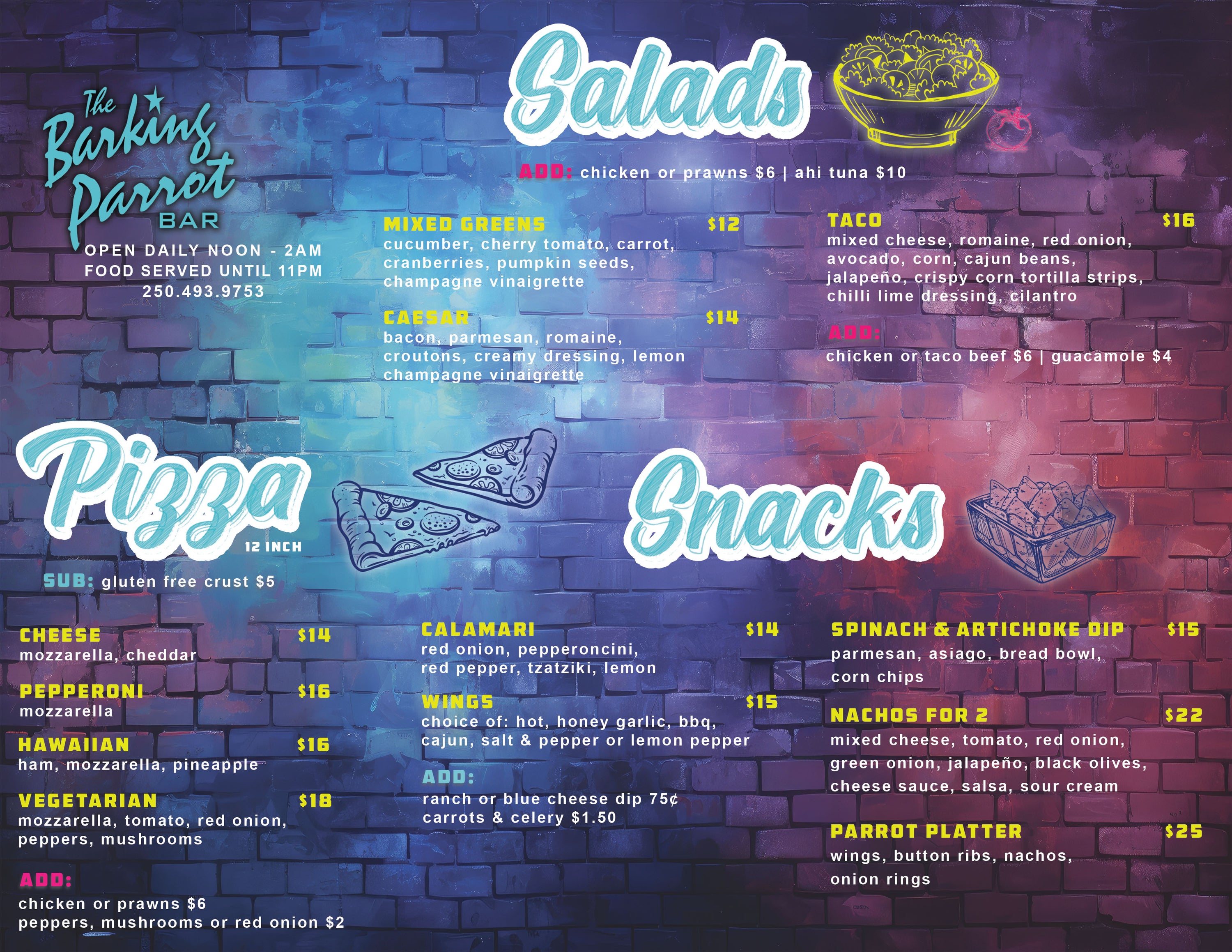 Food Menu – Barking Parrot Bar