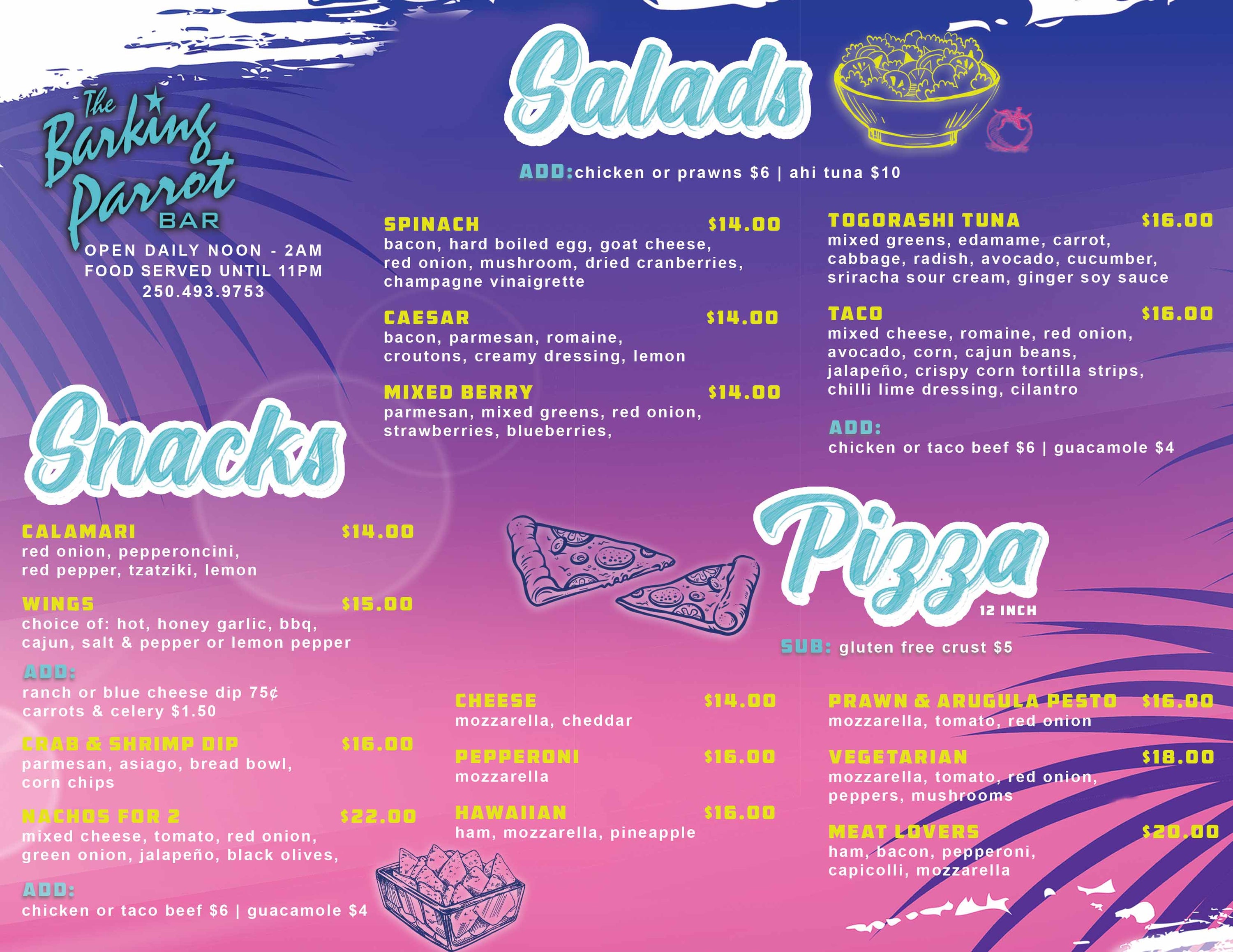 Food Menu – Barking Parrot Bar