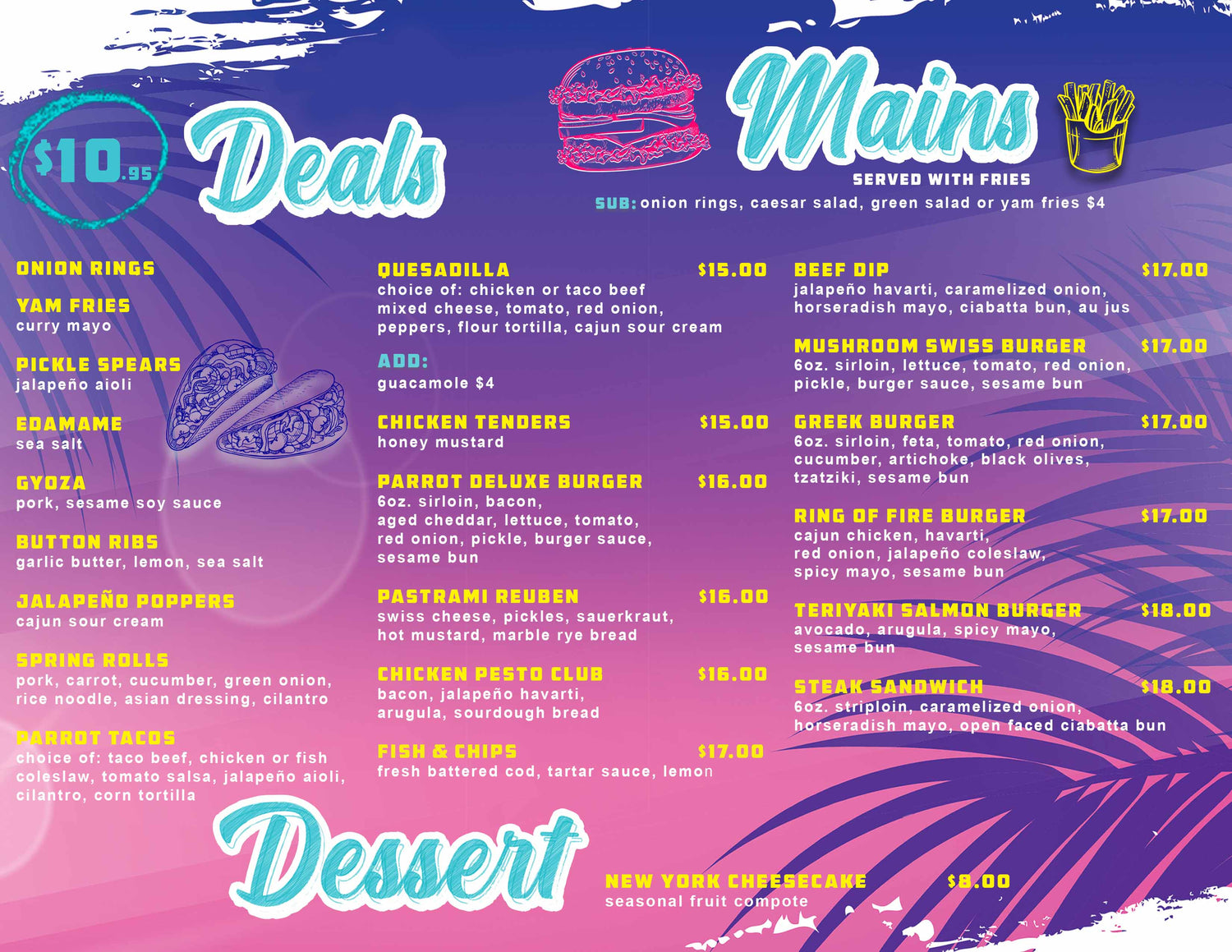 Food Menu – Barking Parrot Bar