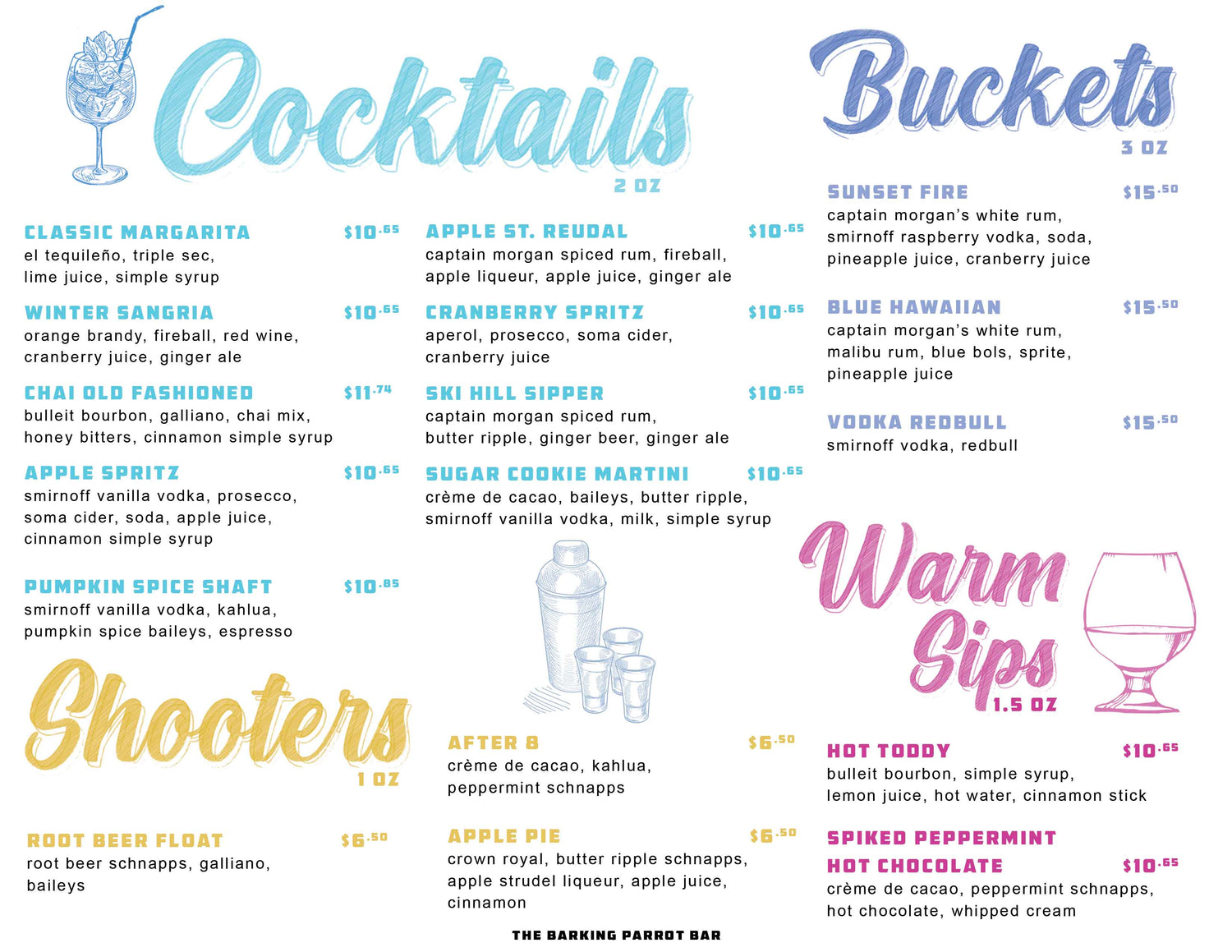 Drink Menu – Barking Parrot Bar