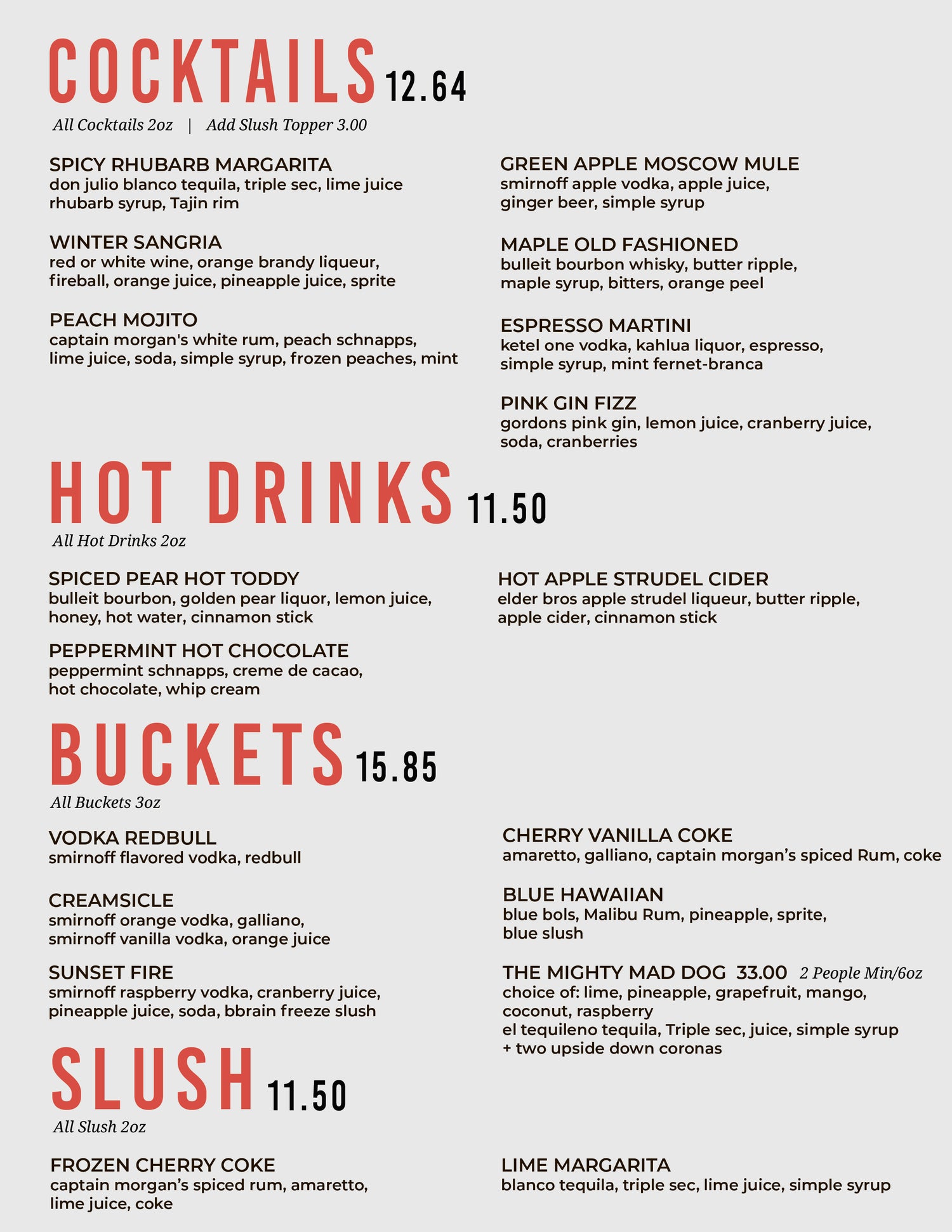 Drink Menu – Barking Parrot Bar